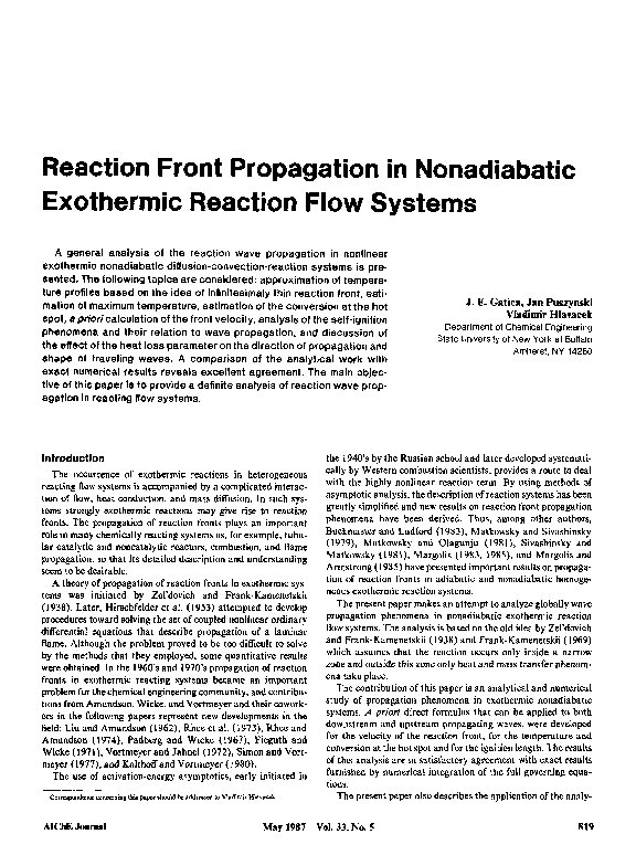 (PDF) Reaction front propagation in nonadiabatic exothermic reaction flow systems