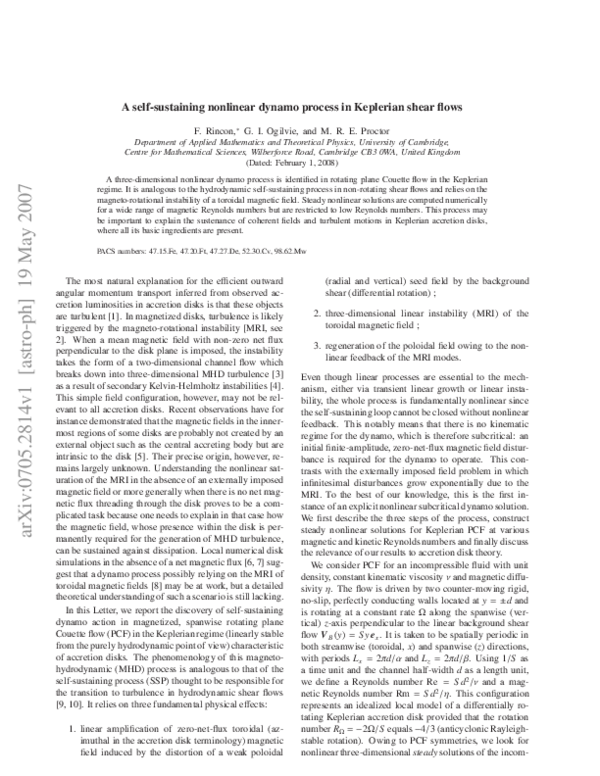 (PDF) Self-Sustaining Nonlinear Dynamo Process in Keplerian Shear Flows
