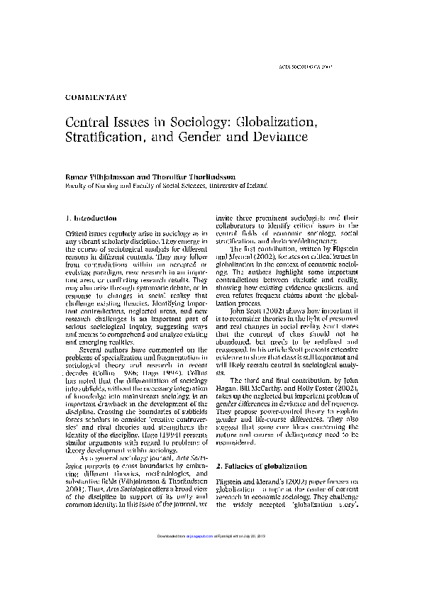 (PDF) Central Issues in Sociology: Globalization, Stratification, and ...