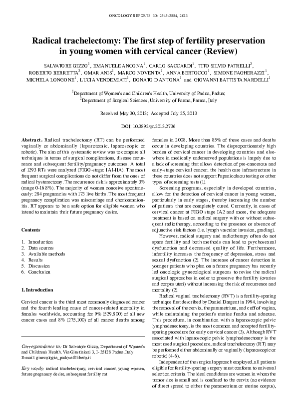 (PDF) Radical trachelectomy: The first step of fertility preservation ...
