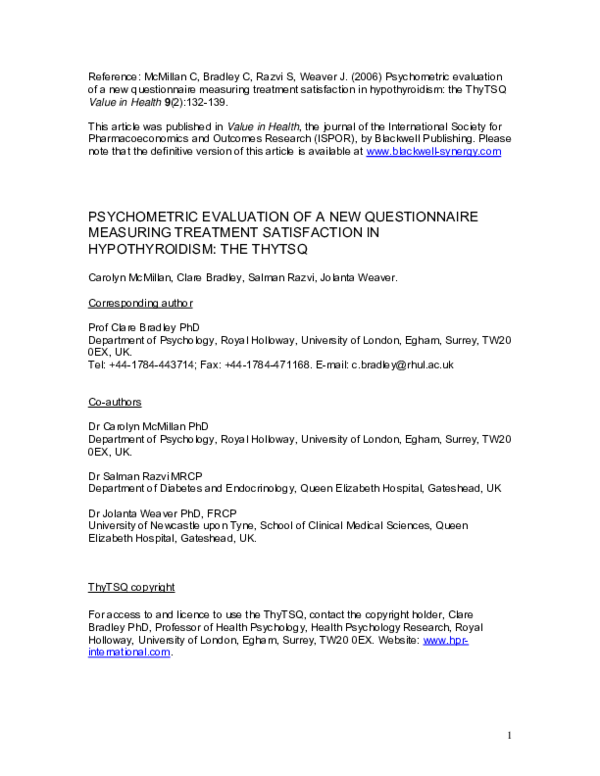 (PDF) Psychometric evaluation of a new questionnaire measuring ...