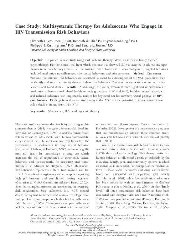 (PDF) Case study: multisystemic therapy for adolescents who engage in ...