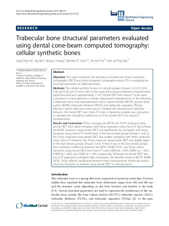 Pdf Trabecular Bone Structural Parameters Evaluated Using Dental Cone Beam Computed Tomography