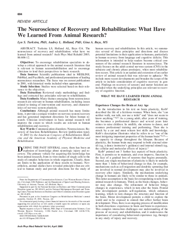 (PDF) The neuroscience of recovery and rehabilitation: What have we ...