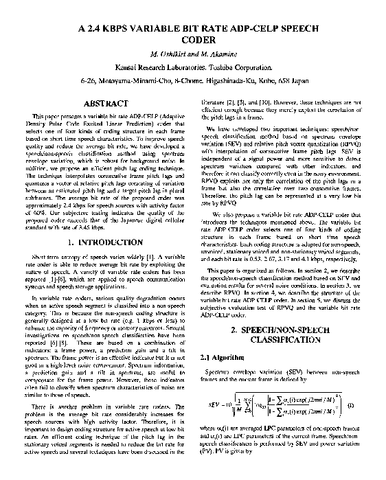 Pdf A 24 Kbps Variable Bit Rate Adp Celp Speech Coder