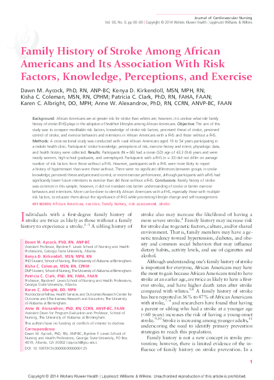 (PDF) Family History of Stroke Among African Americans and Its ...