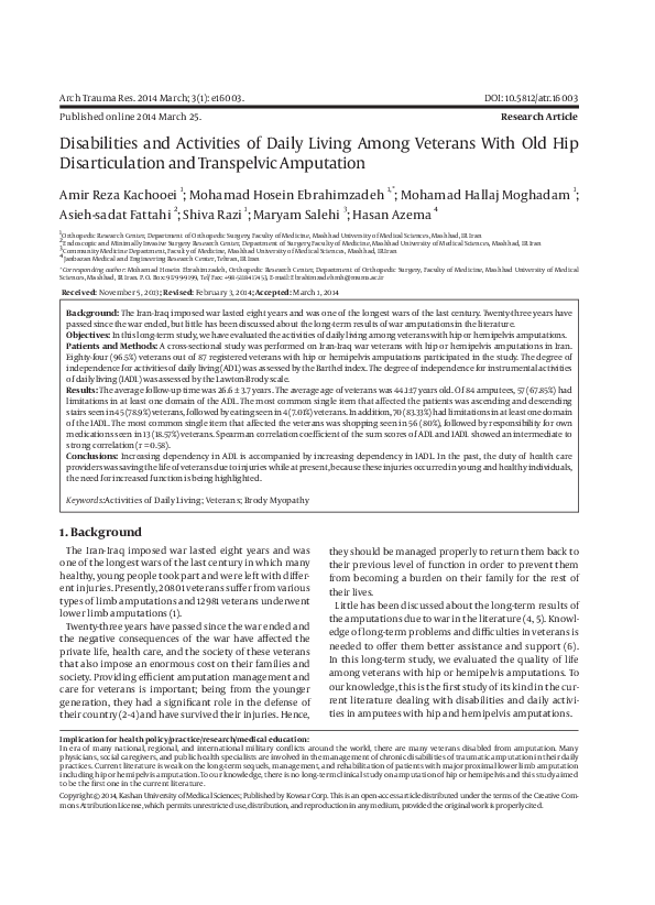 (PDF) Disabilities and Activities of Daily Living Among Veterans with ...