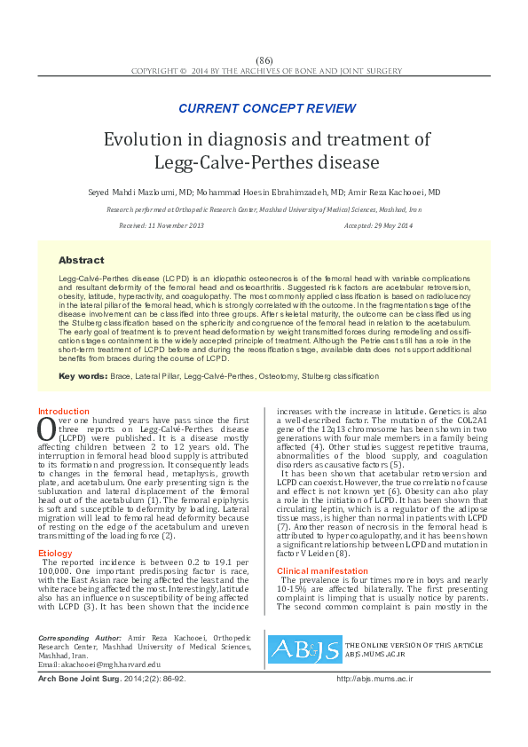 (PDF) Evolution in diagnosis and treatment of Legg-Calve-Perthes disease