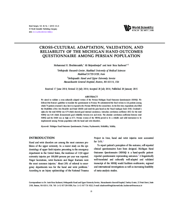 Pdf Cross Cultural Adaptation Validation And Reliability Of The Michigan Hand Outcomes