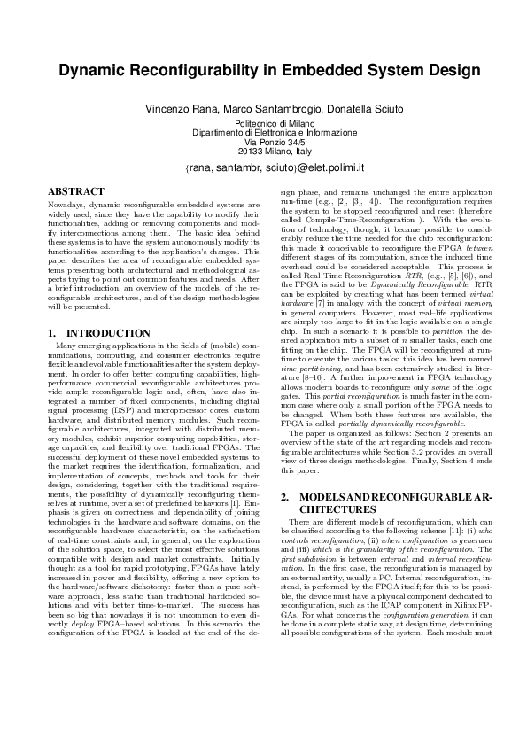 (PDF) Dynamic Reconfigurability in Embedded System Design