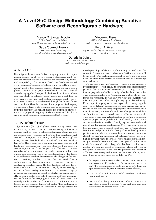 (PDF) A novel SoC design methodology combining adaptive software and ...