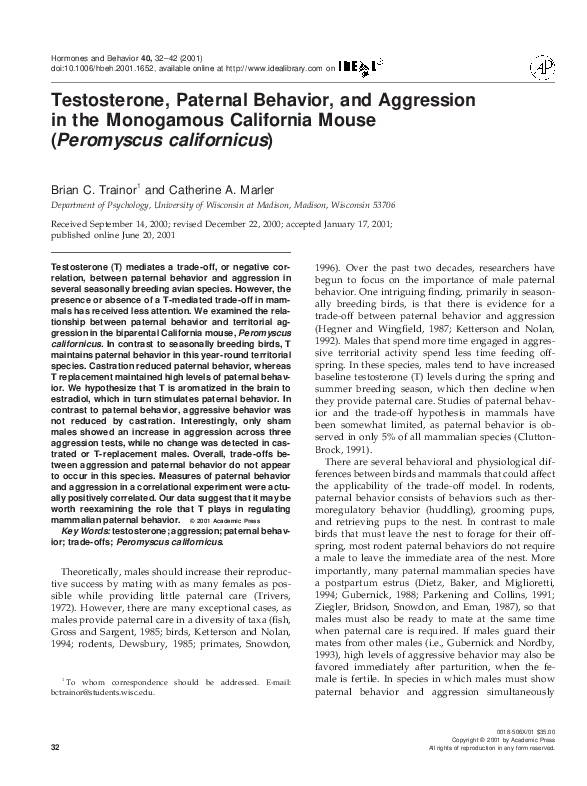 (PDF) Testosterone, Paternal Behavior, and Aggression in the Monogamous ...