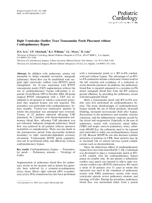 (PDF) Right Ventricular Outflow Tract Transannular Patch Placement ...