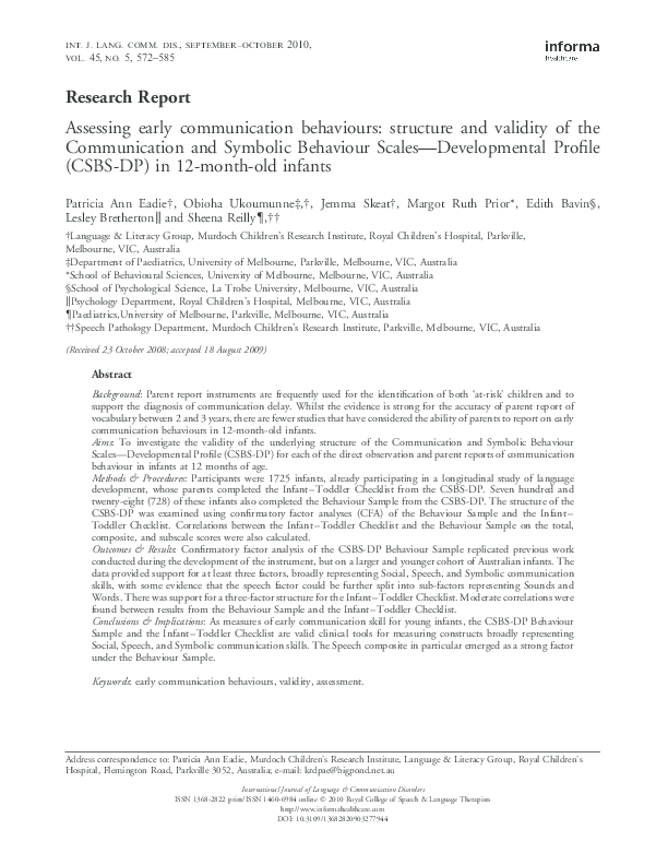 (PDF) Assessing early communication behaviours: structure and validity ...
