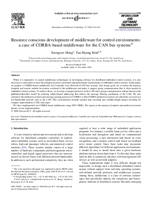 (PDF) Efficient CORBA Middleware for CAN Bus Systems