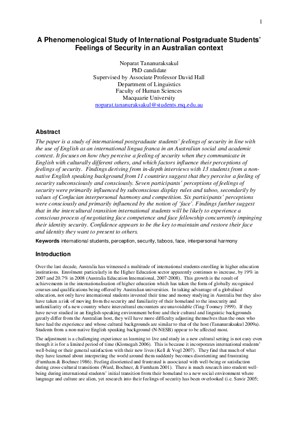 (PDF) A Phenomenological Study of International Postgraduate Students’