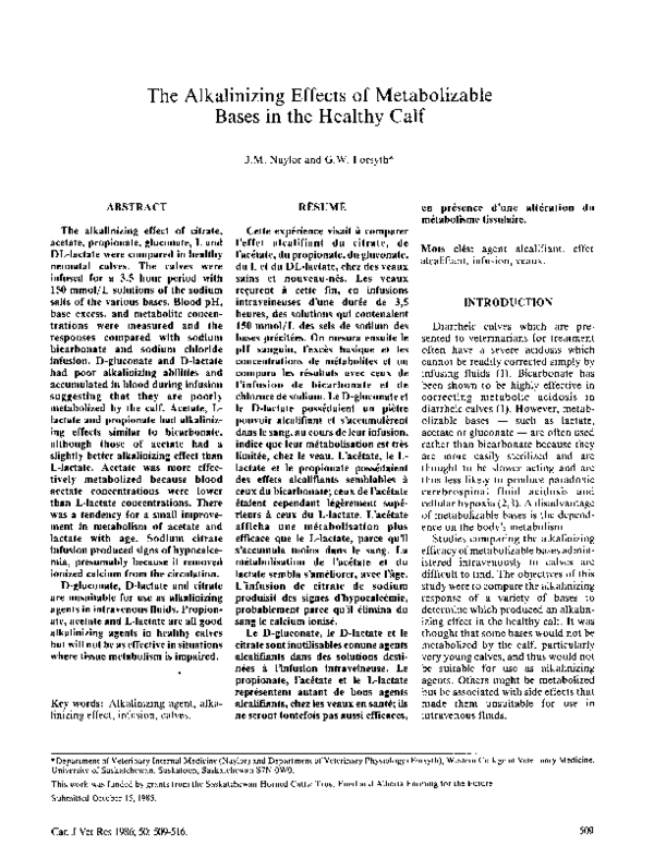 (PDF) The alkalinizing effects of metabolizable bases in the healthy calf