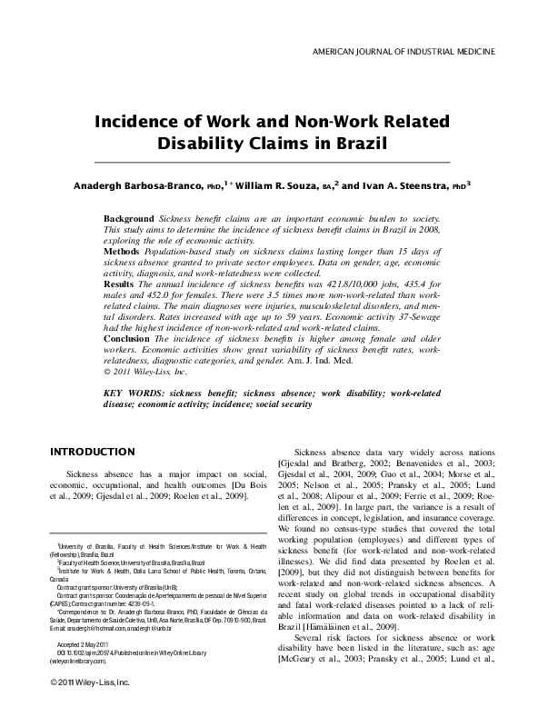 (PDF) Incidence of work and non-work related disability claims in Brazil