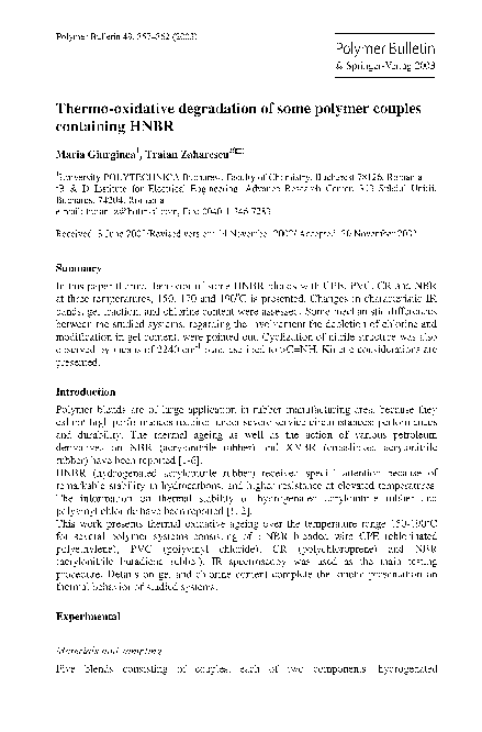 (PDF) Thermo-oxidative degradation of some polymer couples containing HNBR