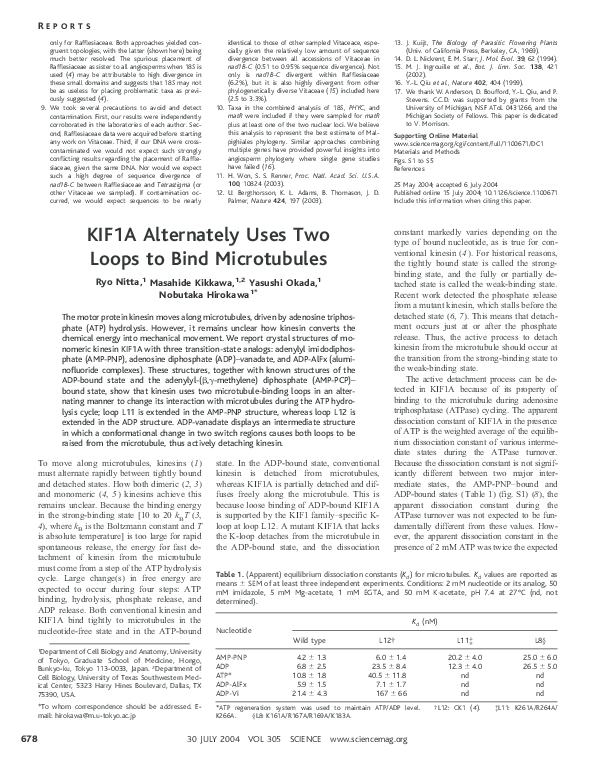 (PDF) KIF1A alternately uses two loops to bind microtubules