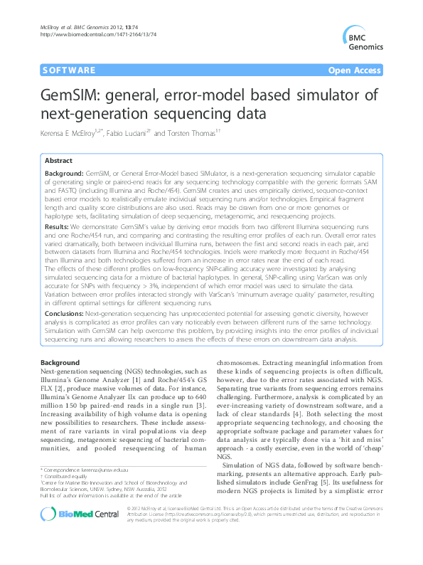 Pdf Gemsim General Error Model Based Simulator Of Next Generation Sequencing Data