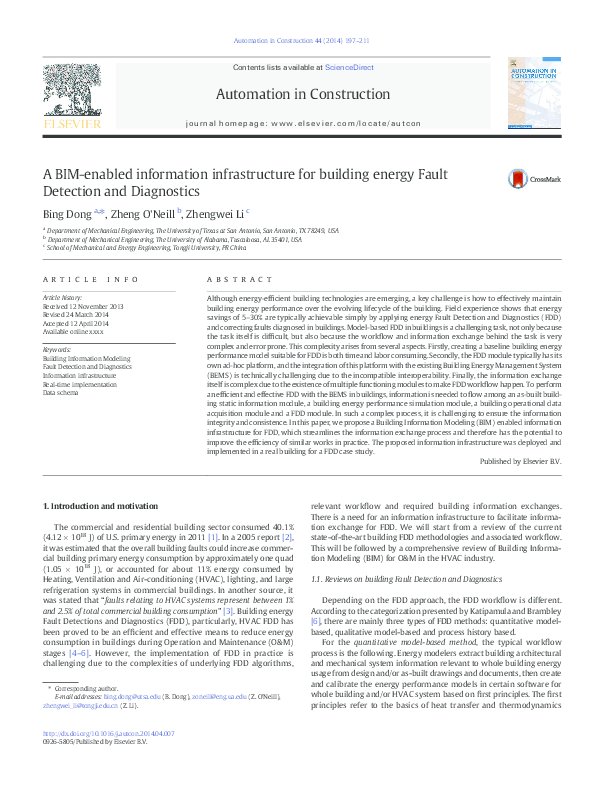 Pdf A Bim Enabled Information Infrastructure For Building Energy Fault Detection And Diagnostics