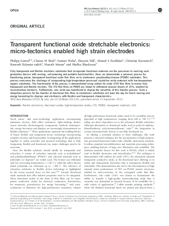 (PDF) Transparent functional oxide stretchable electronics: micro ...