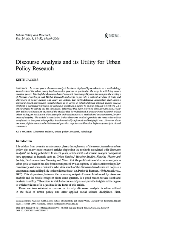 (PDF) Discourse analysis and its utility for urban policy research