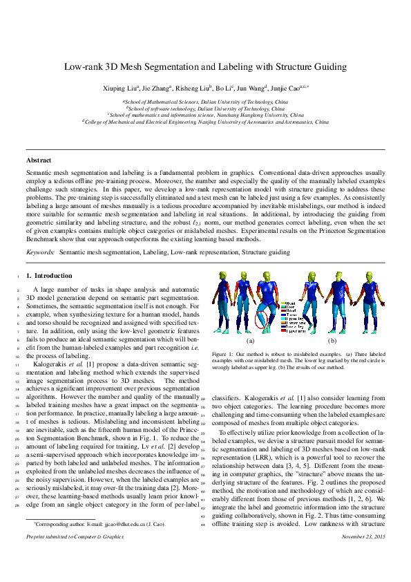 (PDF) Low-rank 3D mesh segmentation and labeling with structure guiding