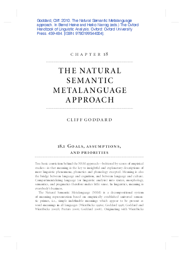 (PDF) The Natural Semantic Metalanguage (NSM) approach