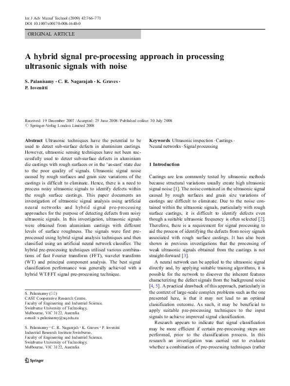(PDF) A hybrid signal pre-processing approach in processing ultrasonic signals with noise
