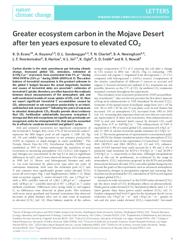 (PDF) Greater ecosystem carbon in the Mojave Desert after ten years ...