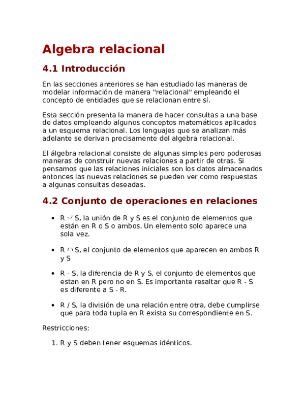 (DOC) Algebra relacional