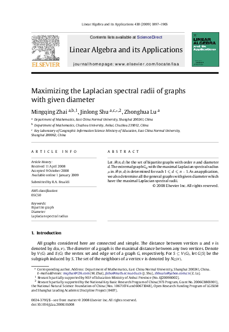 (PDF) Maximizing the Laplacian spectral radii of graphs with given diameter