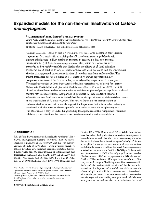 (PDF) Expanded models for the non-thermal inactivation of Listeria ...