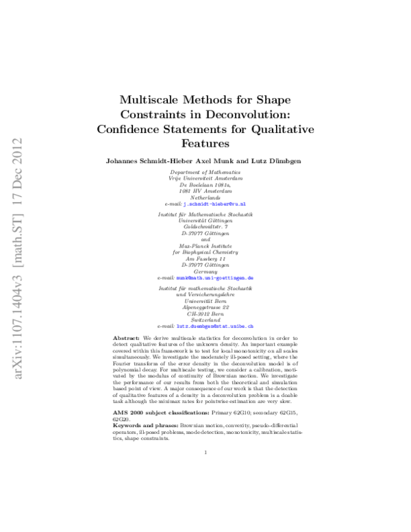 (PDF) Multiscale Methods for Shape Constraints in Deconvolution