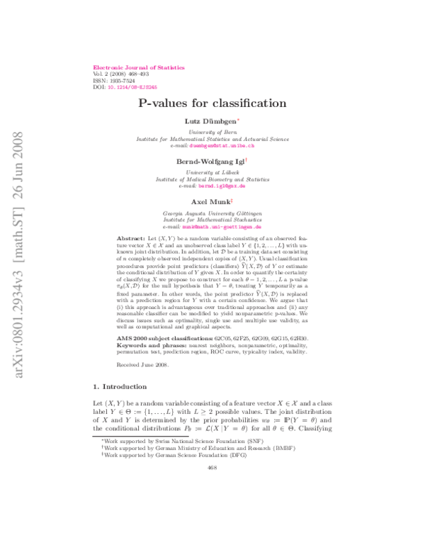 (PDF) P-values for classification