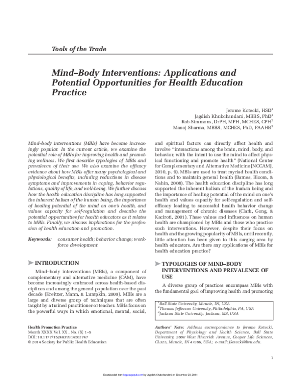 (PDF) Mind-Body Interventions: Applications and Potential Opportunities ...