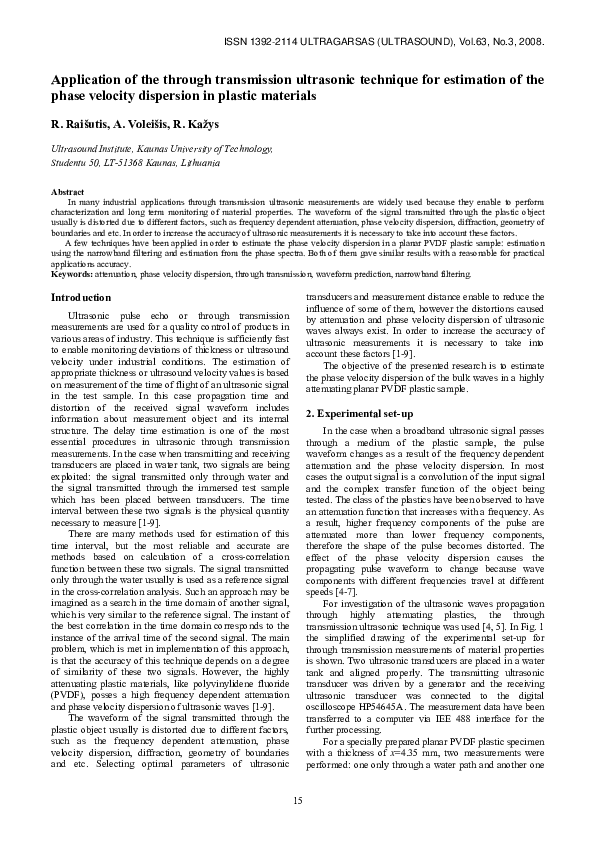 (PDF) Application of the through transmission ultrasonic technique for ...