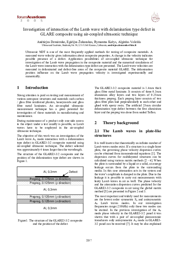 Pdf Investigation Of Interaction Of The Lamb Wave With Delamination