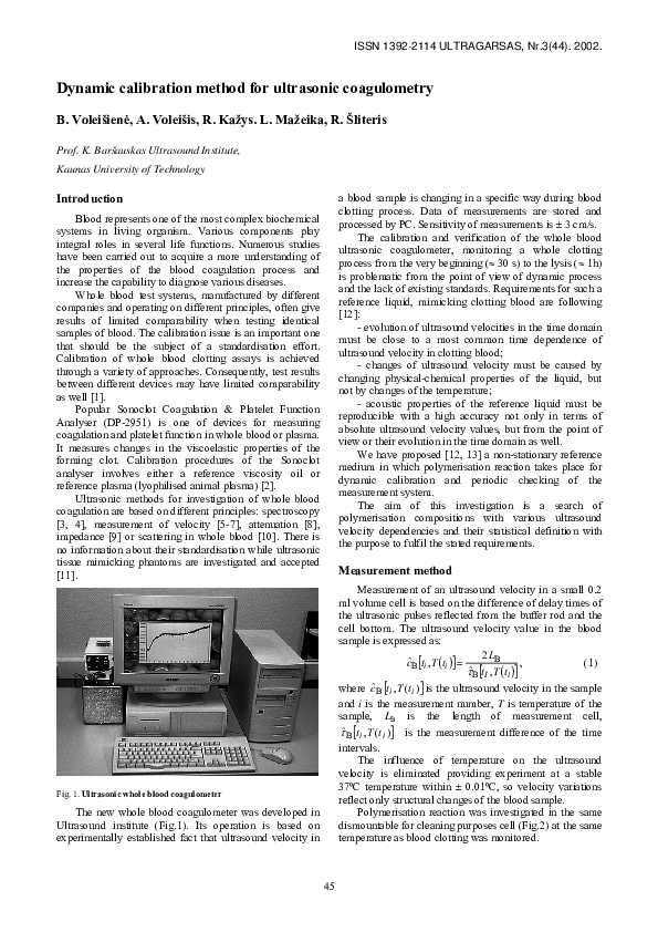 (PDF) Dynamic calibration method for ultrasonic coagulometry