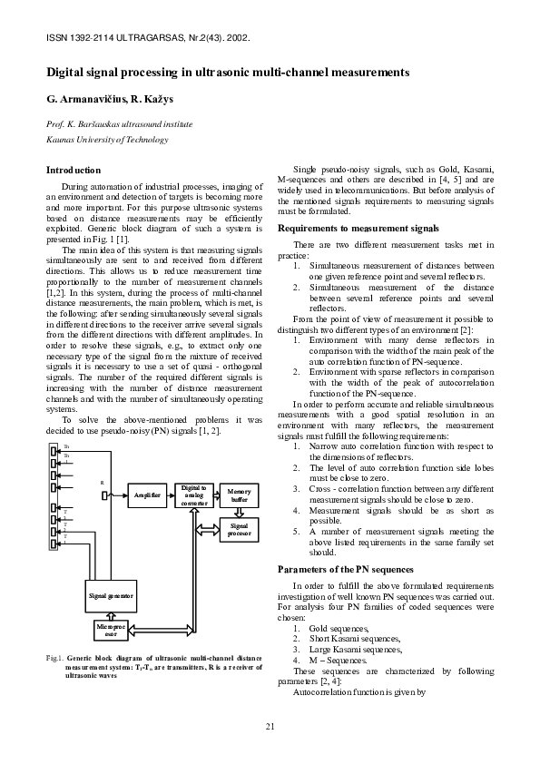 (PDF) Digital signal processing in ultrasonic multi-channel measurements