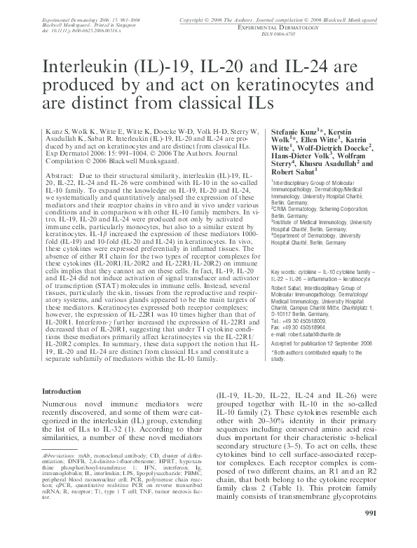 (PDF) Interleukin (IL)-19, IL-20 and IL-24 are produced by and act on ...