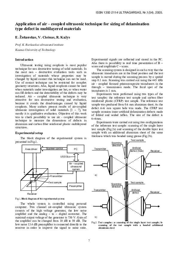 Pdf Application Of Air Coupled Ultrasonic Technique For Sizing Of Delamination Type Defect