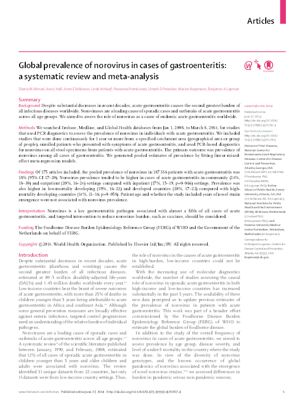 (PDF) Global prevalence of norovirus in cases of gastroenteritis: a ...