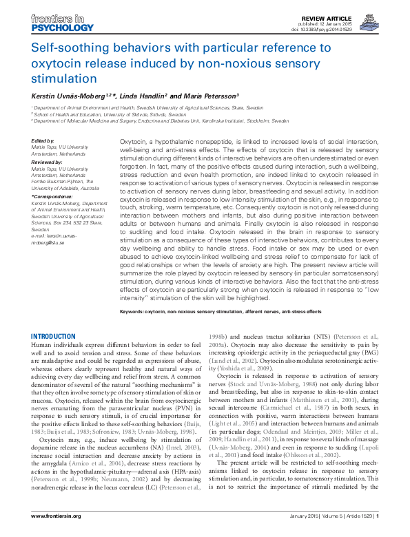 (PDF) Self-soothing behaviors with particular reference to oxytocin ...