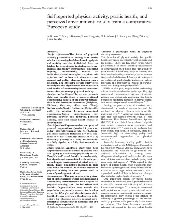 (PDF) Self reported physical activity, public health, and perceived ...