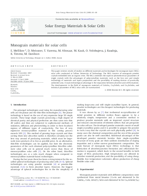 (PDF) Monograin materials for solar cells