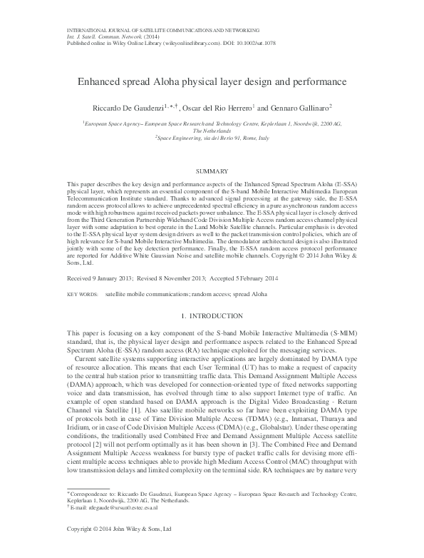 (PDF) Enhanced spread Aloha physical layer design and performance
