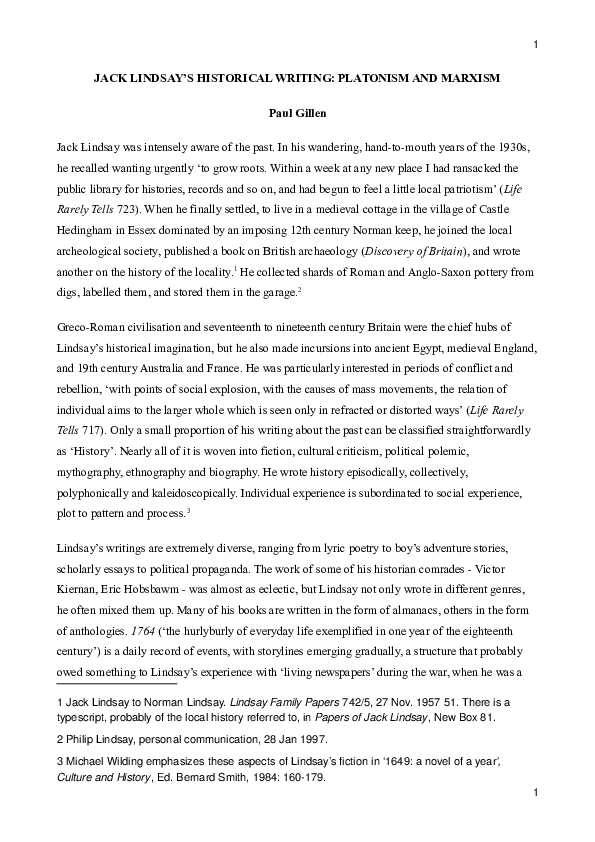 (DOC) Jack Lindsay's Historical Writing (second draft)